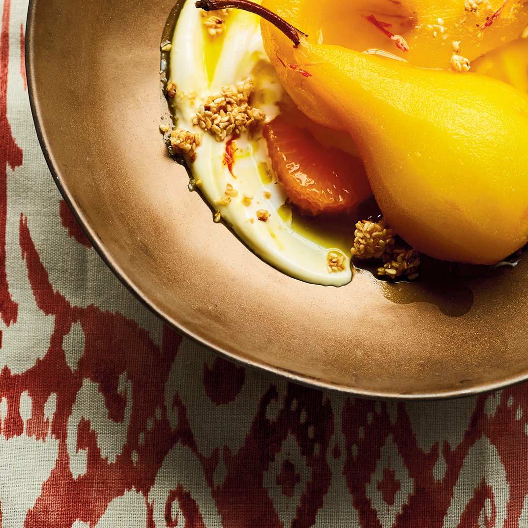 Ethné de Vienne’s Poached Pears with Mastic, Saffron and Mandarin ...