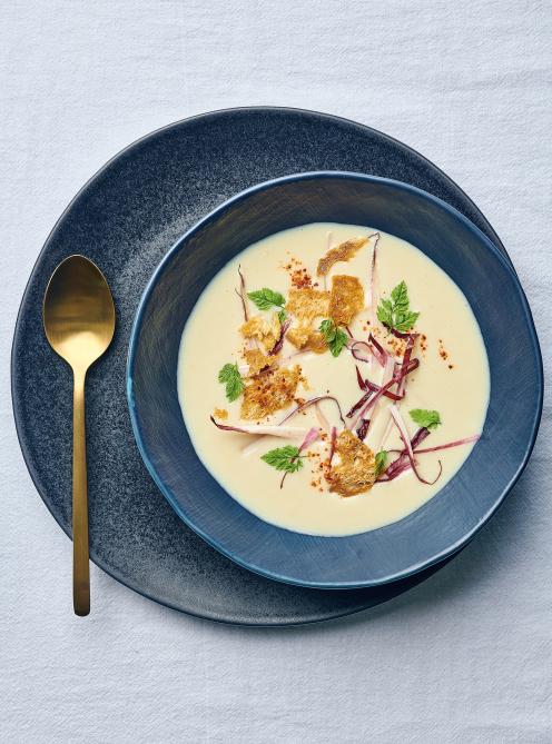 Cream of Endive Soup with Fried Bread Chips | RICARDO
