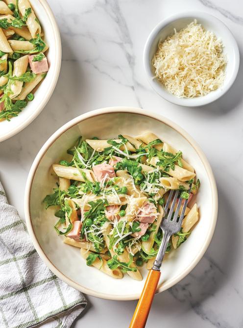 Pâtes au citron, au jambon et à la roquette | RICARDO