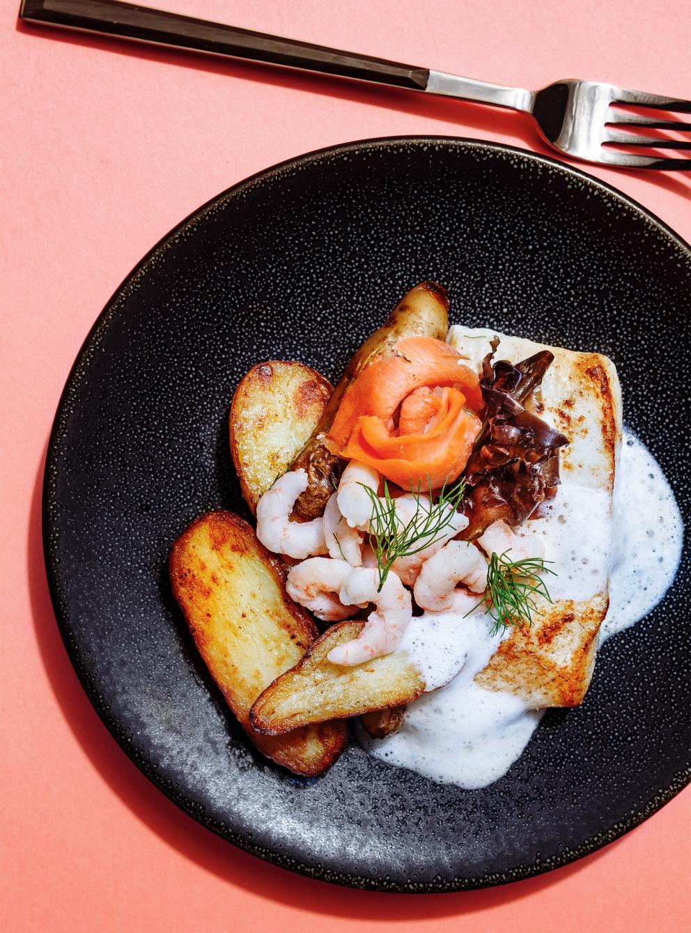 Seared Halibut with Smoked Salmon and Nordic Shrimp | RICARDO