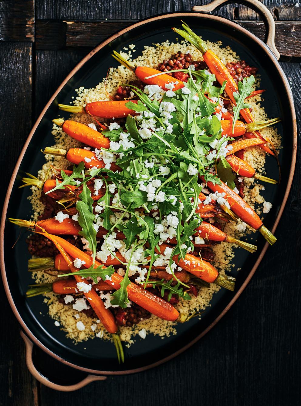 Carottes rôties, couscous aux lentilles et feta | RICARDO